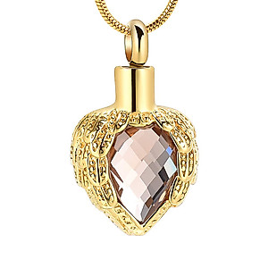 memorial jewelry Gold Angel Wings Glass Heart Urn Pet/Human Cremation Pendant Necklace Jewelry for Ashes