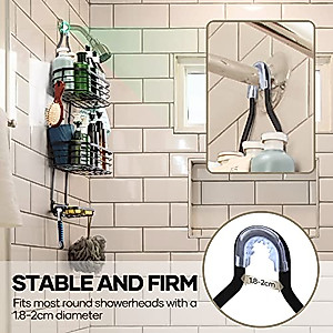 Shower Caddy Over Shower Head, 3 Tier Shower Hanging Organizer Shelf Rustproof, shower racks for inside shower, Shampoo Holder Bathroom Shelf With Soap Holder, Hooks and Bamboo Board, For Bath, Black