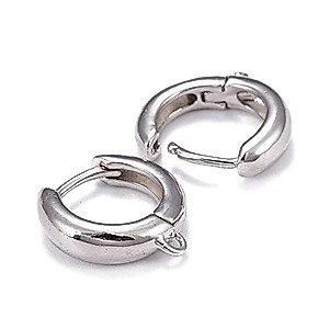 Fashewelry 10Pcs Leverback Ear Wires with Hang Loop Chunky Polished Circle Huggie Hoop Earrings Platinum Plated Piercing Ring Clip Stud Earring Hook for Dangle Earring Making 16x15mm