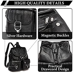 VASCHY Mini Backpack Purse for Women, Fashion Faux Leather Buckle Flap Drawstring Backpack for College with Two Front Pockets Black