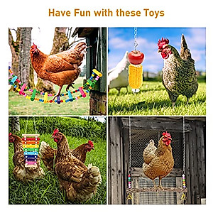 WIOR 9 Packs Chicken Toys for Coop, Chicken Swing Set Chicken Mirror Chicken Ladder Bridge Chicken Xylophone Toys with Bells for Hens, Chicken Vegetable Hanging Feeder for Poultry Rooster Bird Parrot