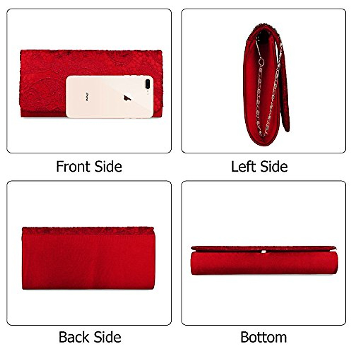 BAGLAMOR Clutch Purses for Women Wedding Red Lace Floral Handbag Evening Bag