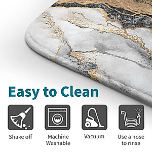 Harooni Marble Kitchen Mat 2 Pcs Anti Fatigue Black Gold Marble Kitchen Floor Mat Washable Water Absorbent Marble Look Kitchen Rugs for Bathroom Laundry Sink Kitchen Standing Mat