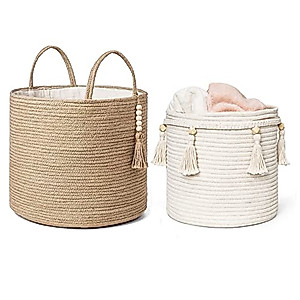 Mkono Woven Storage Basket Decorative Natural Rope Basket and Cotton Rope Basket Boho Cute Decor and Organizer for Nursery, Baby Toys, Blanket