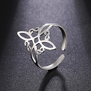 UNIFT Witches Knot Ring For Women Stainless Steel Geometric Style Elegante Chic Irish Celtic Knot Adjustable Ring Witchcraft Amulet Jewelry (Silver)