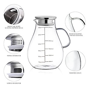 Glass Pitcher with Lid,88 Ounces -2500ml Glass Water Pitcher with Precise Scale Line, Hot/Cold Water Jug, Juice and Iced Tea Beverage Carafe with Lid