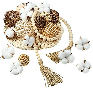 20 Pieces Decorative Balls for Bowls, Assorted Decorative Balls Set, Bowl Decorative Filler and 58 Inches Wood Bead Garland with Tassels for Vase Bowl Filler Table Decoration