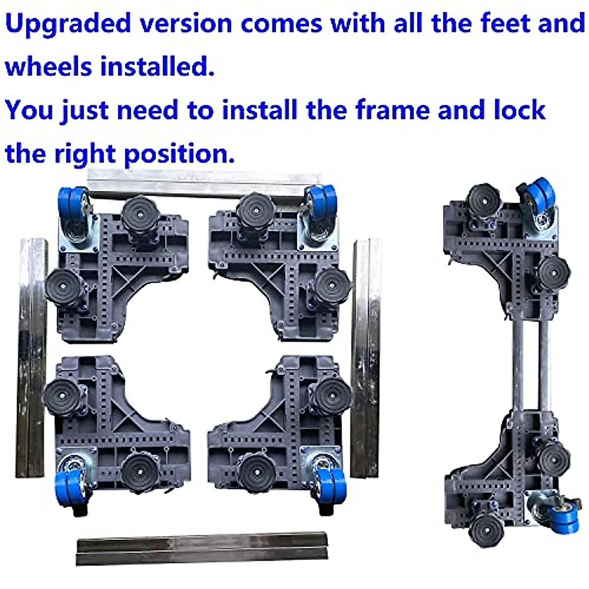 Mini Fridge Stand Mobile Base With 4 Locking Refrigerator Wheels And 8 Strong Feet For Washer Dryer Washing Machine Stand Pedestal, Refrigerator Stand, Adjustable Appliance Dolly Square, Moving Roller