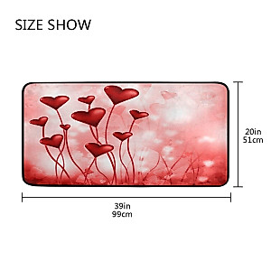 Kitchen Rugs Valentines Cute Heart Flower Design Non-Slip Soft Kitchen Mats Bath Rug Runner Doormats Carpet for Home Decor, 39" X 20"