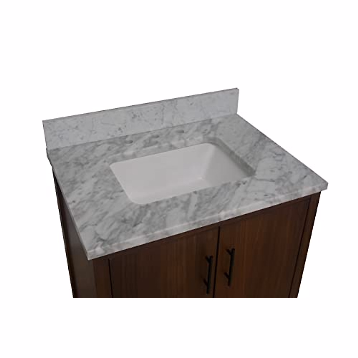 California 30-inch Bathroom Vanity (Cararra/Walnut): Includes Walnut Cabinet with Authentic Italian Carrara Marble Countertop and White Ceramic Sink