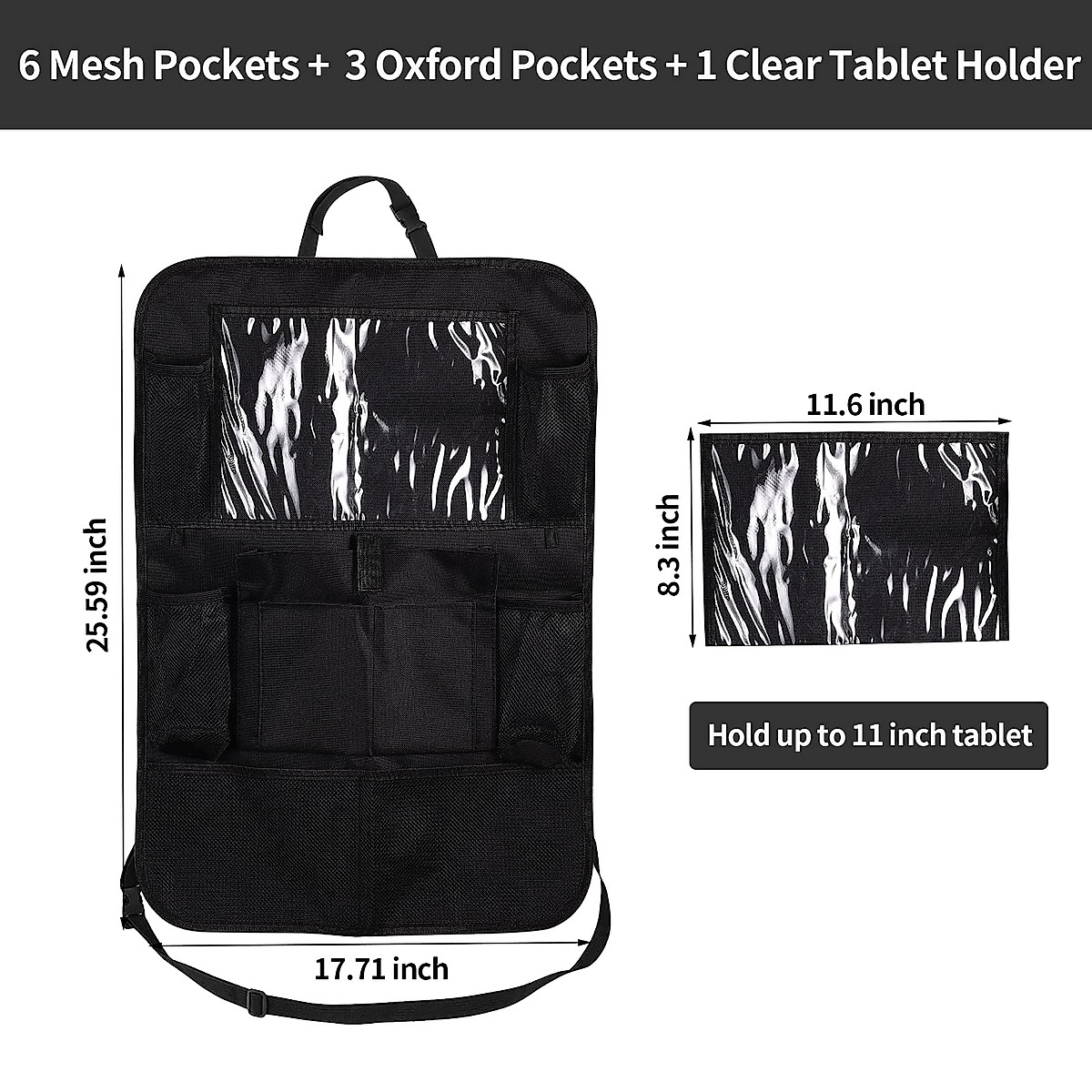 Ecurfu Backseat Car Organizer, Back Seat Protectors Kick Mats, Car Storage Bag with iPad Tablet Holder + 9 Storage Pockets for Kids Toddlers, Travel Accessories (1PC)