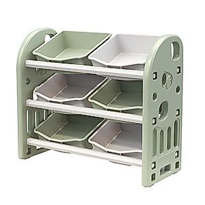 Kids Toy Storage Organizer, 3-Tier Multi-Functional Toy Shelf and 6 Toy Bins, Large Storage Capacity Toy Storage Cabinet for Kids Room, Playroom, Nursery Room(Light Green)