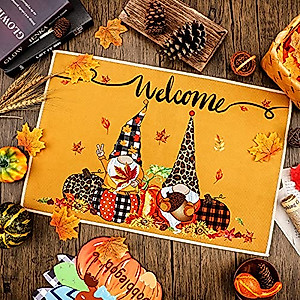 Nuanchu Thanksgiving Welcome Doormat Gnome Fall Rug Leaf Pumpkin Entrance Rug Fall Nonslip Washable Sunflower Pumpkin Floor Mat 24 x 16 Inch for Indoor Outdoor Kitchen Bathroom Decor