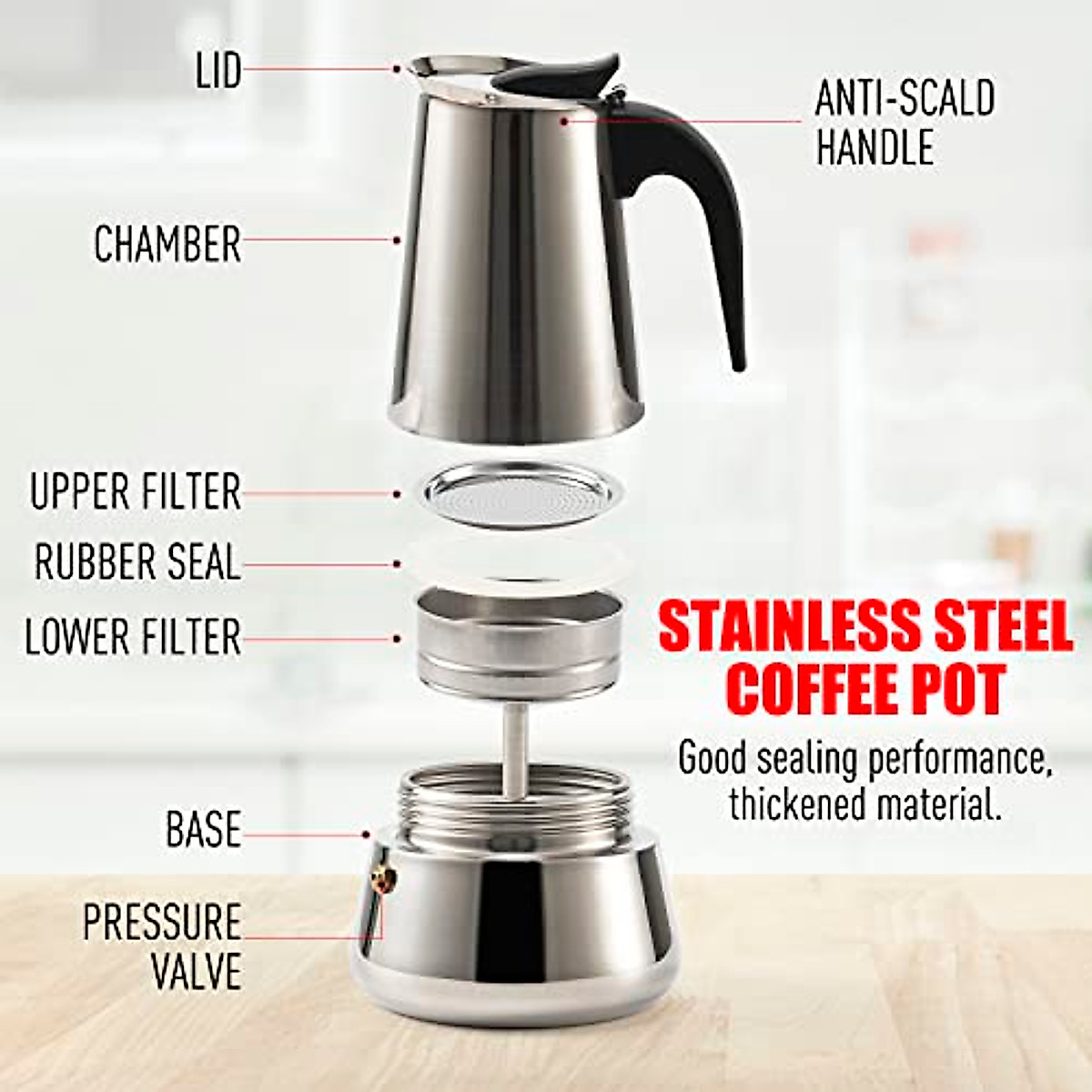 ALYSTER Moka Pot Italian Coffee Maker Classic Stovetop Espresso Maker 9Cup/16OZ Stainless Steel Stovetop Induction Espresso Pot (9Cup(16OZ, Silver)