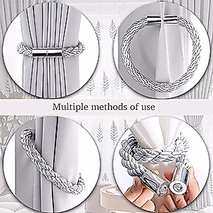 4 Pack Magnetic Curtain Tiebacks Convenient Drape Tie Backs Weave Holder for Window Draperies Hold Curtains Drape Ties Backs 16 inch Holdback (Sliver Gray)