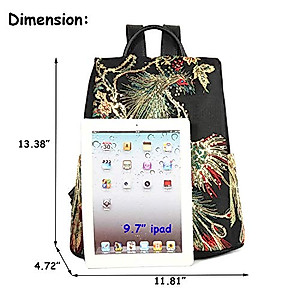 Glitter Embroidery Women Backpack Purse, Fashion Canvas Travel Anti-theft Rucksack School Shoulder Bag (Black) One_Size