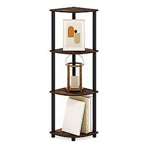 Furinno Turn-N-Tube 4-Tier Corner Display Rack Multipurpose Shelving Unit, Round, Amber Pine/Black