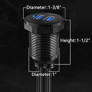 BATIGE Alloy Dual Port USB 3.0 Car Dashboard Flush Mount Cable, Male to Female with LED Indicator Extension Cable for Car Truck Boat Motorcycle Dashboard Panel - 3ft