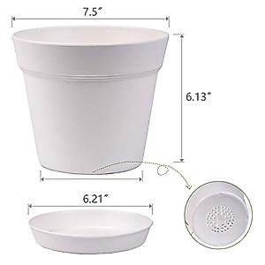 homenote Pots for Plants, 8 Pcs 7.5 inch Plastic Planters with Multiple Drainage Holes and Tray - Plant Pots for All Home Garden Flowers Succulents, Cream White