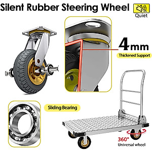 Platform Truck Heavy Duty Push Cart Dolly with 2000 LBS Capacity, Foldable Moving Flatbed Cart with 6'' Swivel Wheels, Large Steel Platform Dolly Cart for Groceries, Garage, Warehouse (36"X 24")