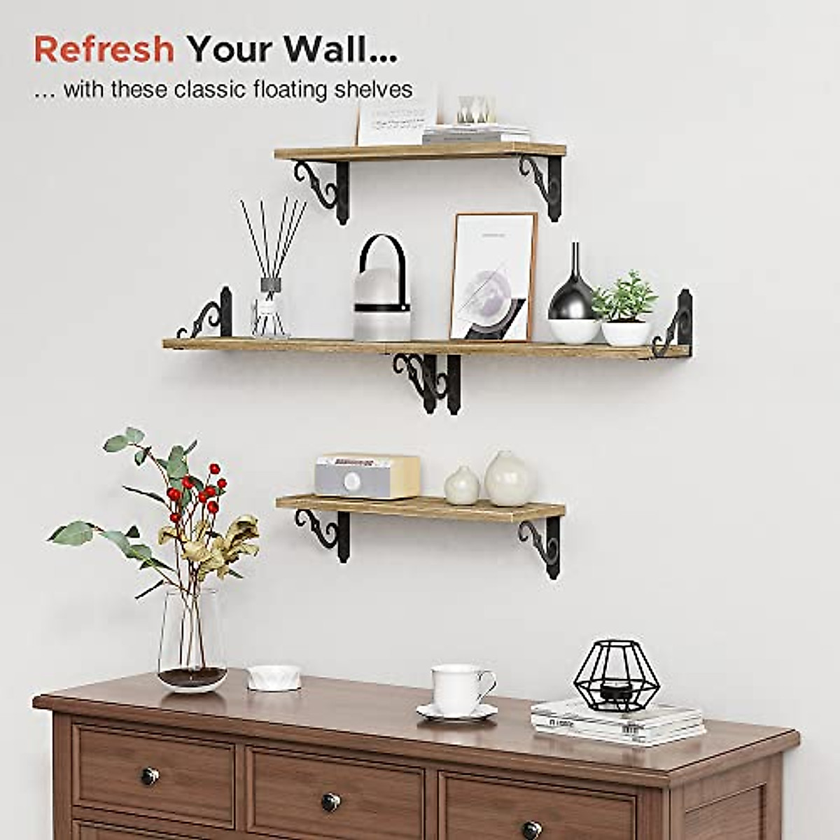 Goozii Floating Shelves Wood for Wall Set of 4, Floating Bathroom Shelves Over Toilet Wall Mounted, Decorative Shelves for Bedroom Books, Living Room Decor, Closet Storage (Natural Wood)