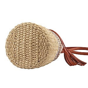 CHIC DIARY Summer Beach Straw Bag for Women Crossbody Bucket Bag Handwoven Rattan Shoulder Handbag Purse (Beige)