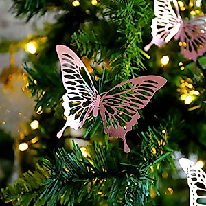 WALPLUS 52 Pcs Rose Gold Realistic 3D Butterfly Wall Decals Removable DIY Home Birthday Cakes Wedding Decorations Art Decor Wall Stickers Murals Nursery Baby Bedroom TV Background Living Room