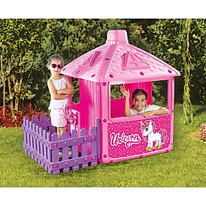 DOLU : City Playhouse with Fence - Unicorn, Pink - Indoor & Outdoor Use, 53" High, Durable Waterproof Plastic, Toddlers & Kids Ages 2+