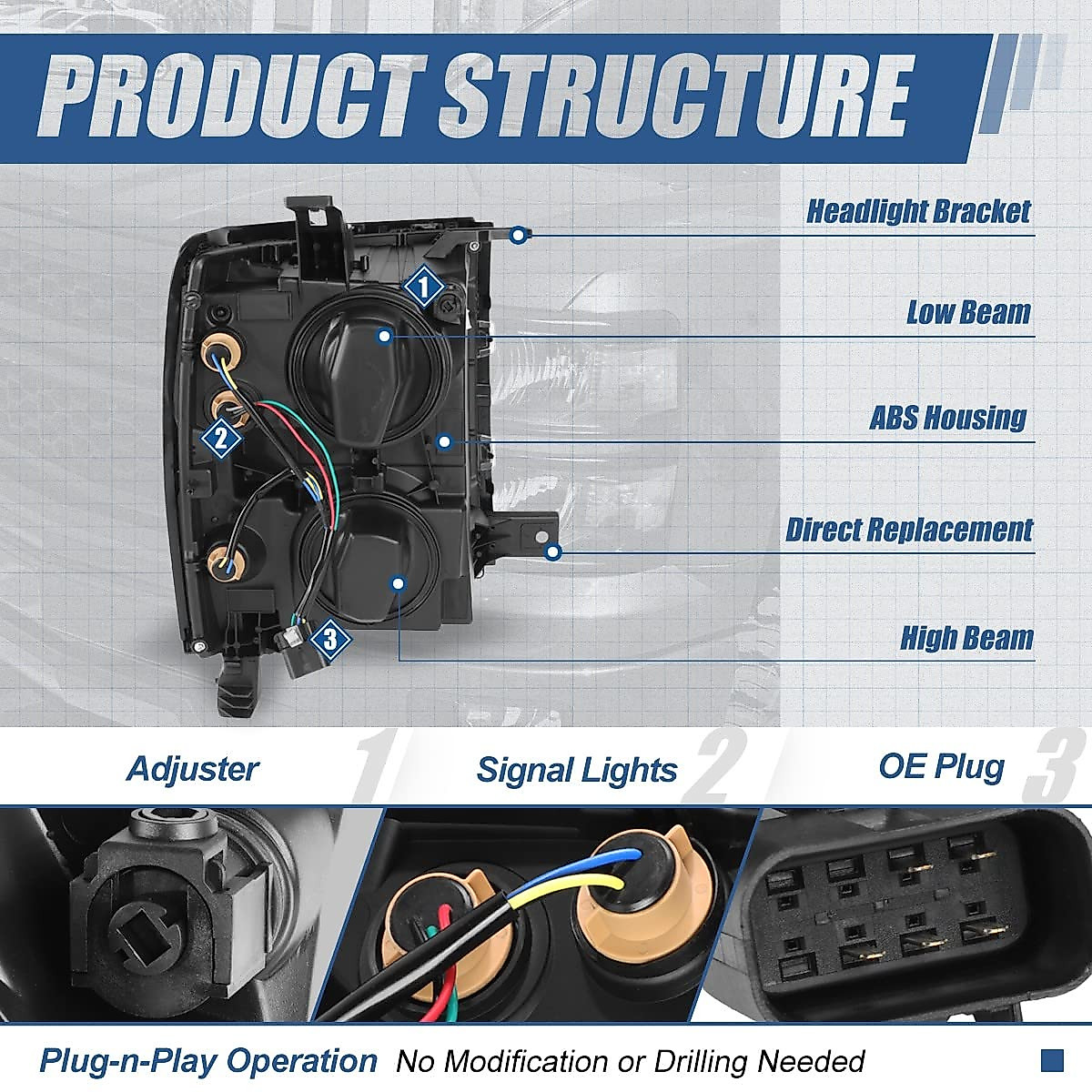 Auto Dynasty [Halogen Model] Factory Style Headlight Lamps Assembly Compatible with Chevy Silverado 1500 14-15, Driver and Passenger Side, Chrome Housing Clear Lens