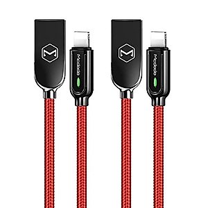 Upgraded Power Off/On Smart LED Auto Disconnect Nylon Braided Sync Charge USB Data 6FT/1.8M Cable Compatible iPhone/iPad Pro/Air,iPad Mini,iPod (2 Pack Red (iPhone), 6FT)