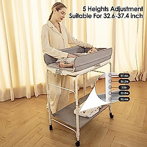 2-in-1 Baby Changing Table, Diaper Changing Station with Safety Belt，Portable Diaper Changing Table Height Adjustable Baby Changing Station for Infant and Newborn