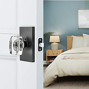 HIEMEY Glass Door Knobs Interior with Lock, Crystal Modern Privacy Door Knob for Bedroom Bathroom, Matte Black