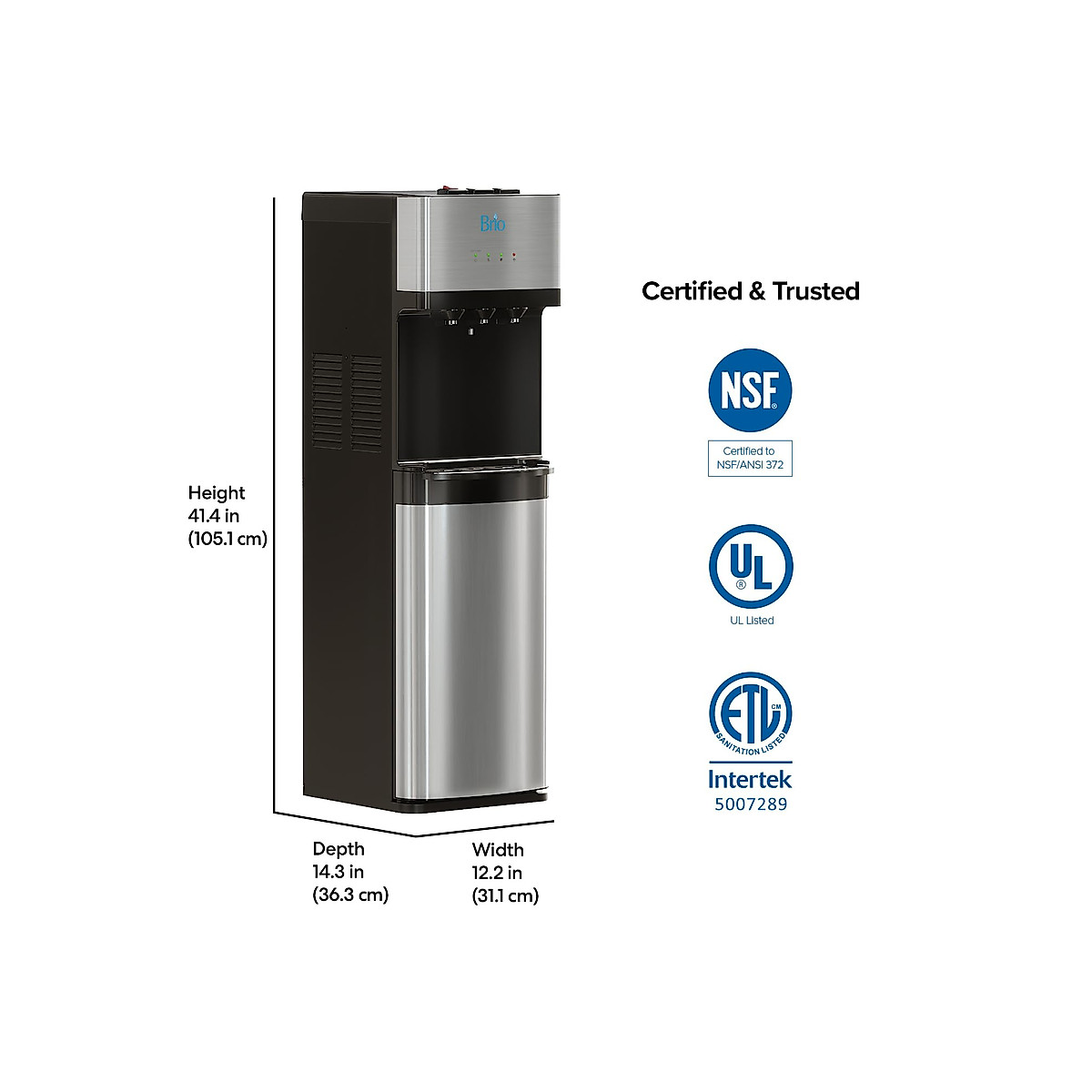 Brio Self Cleaning Bottleless Water Cooler Dispenser, UL Approved, Stainless Steel, Point of Use Drinking Water Filter, Hot, Cold, and Room Temperature