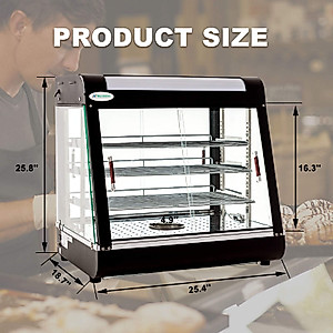 Nurxiovo 27inch Countertop Food Warmer Display Cases Pizza Commercial Heated Bakery Stainless Steel Hot Pastry Restaurant self Service Empanda Patty w/ 3 Shelves 25-1/2 X 27 X 19in