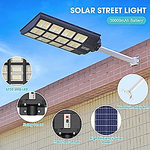 wudor 1200W Solar Street Lights Outdoor Waterproof, LED Bright Street Light Solar Powered, Wide Angle Lamp,Dusk to Dawn Flood Lights, with Motion Sensor and Remote Control for Yard,Parking Lot