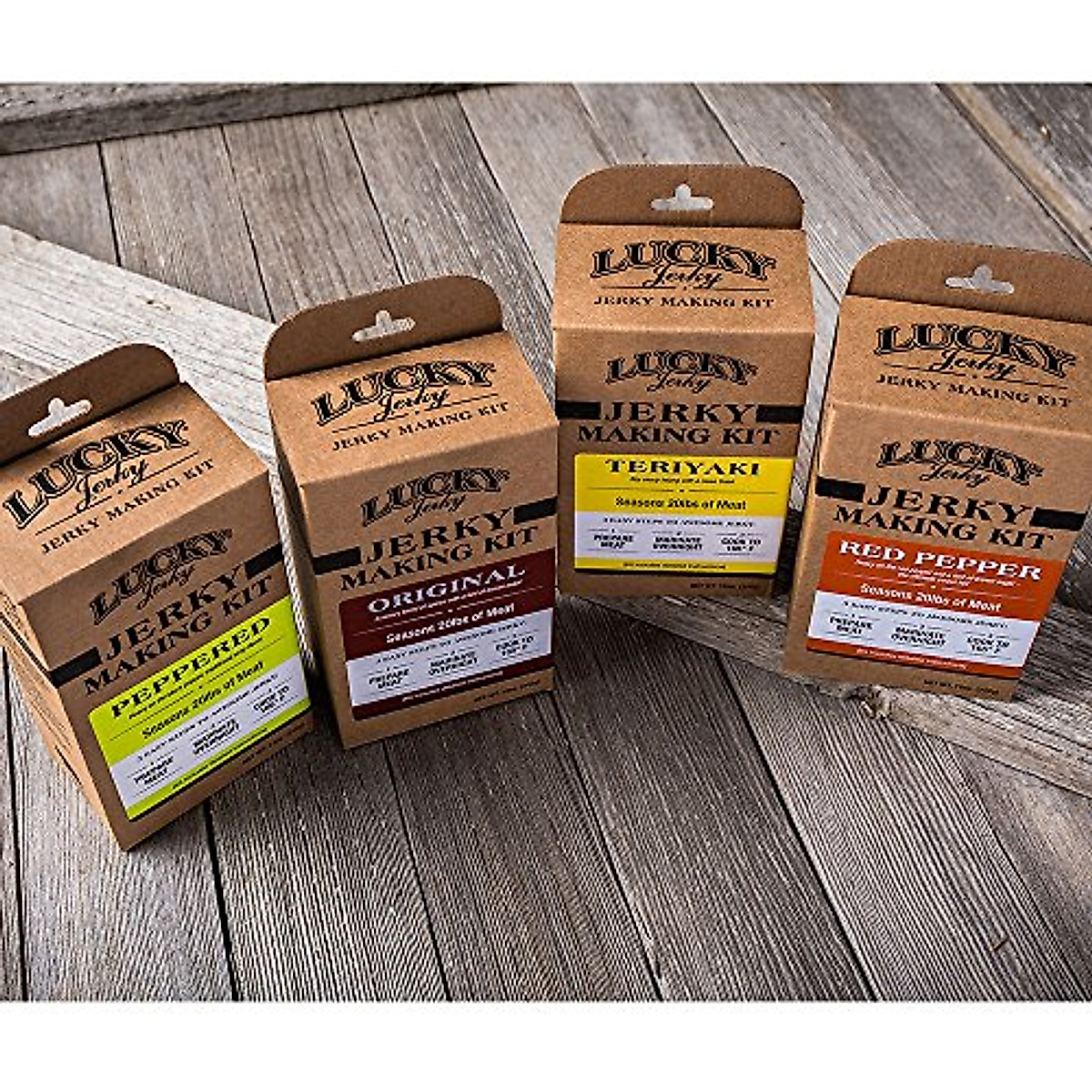 Lucky Jerky DIY Jerky Seasoning Kit 4 Pack - Original, Red Pepper, Teriyaki, Peppered