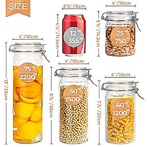 ComSaf Airtight Glass Canister with Lid Set of 6, 25oz Food Storage Jar, Storage Container with Seal Wire Clamp Fastening for Kitchen Fermenting Preserving Canning Pasta Flour Cereal