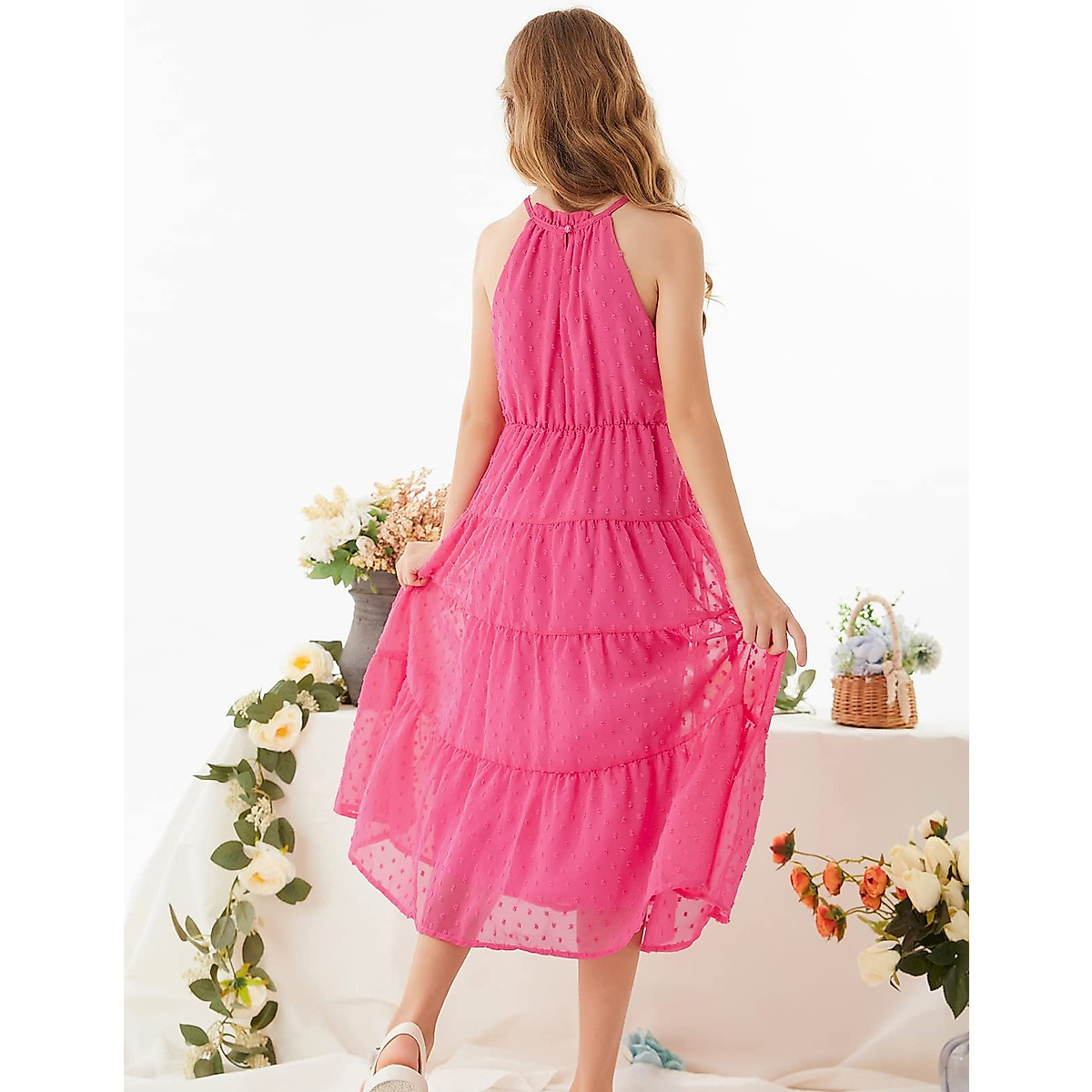 GRACE KARIN Dresses for Girls Casual A-line Girls Summer Dress Rose red 8Y