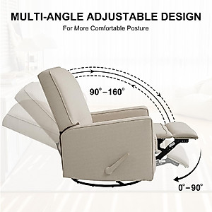 THLAND Swivel Rocker Recliner Chair, Nursery Glider Chair, Manual Modern Comfy Sofa Chair for Living Room, Bedroom(Beige)