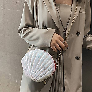Women Seashell Shoulder Bag Glitter Sequin Cross-Body Bag Chain Strap Mermaid Evening Clutch Purse Handbag