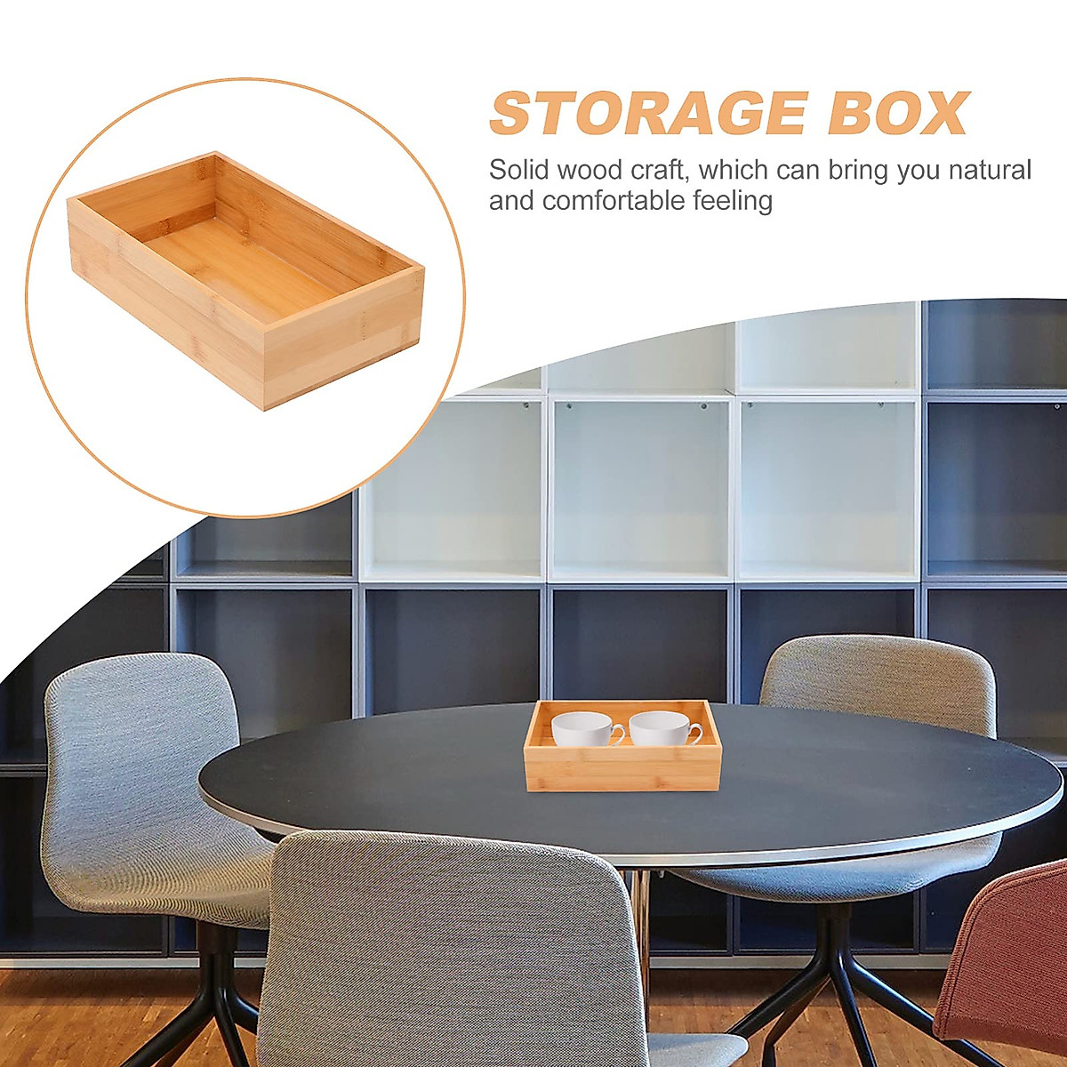 Cabilock Bamboo Storage Box Wood Crates for Storage Bamboo Flatware Wooden Chest Desk Drawer Bamboo Cutlery Organizer Cosmetic Storage Bin Bamboo Vanity Tray Hinged Cover Customized Office