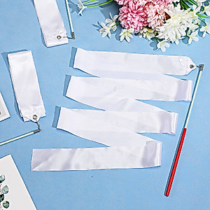 HyDren White Gymnastics Ribbon Sticks 4 Pieces Rhythmic Dancing Streamers Praise Ribbon Dancer Wand Twirling Baton for Adults Kids Ribbon Streamers for Talent Shows Artistic Dancing(White,4 Pieces)