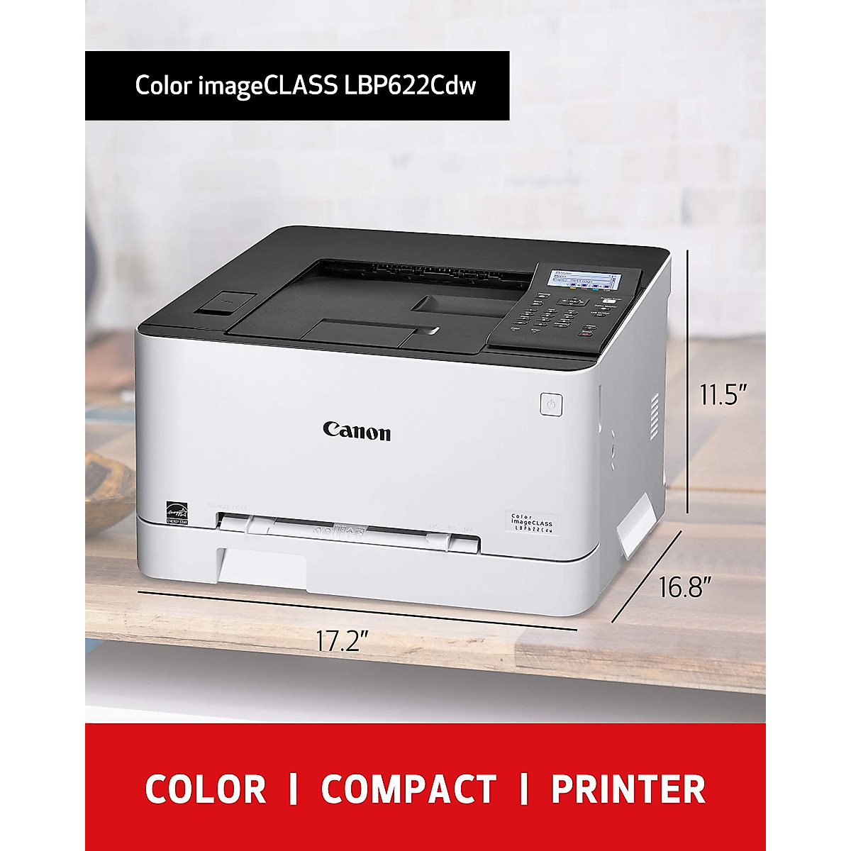 Canon Color imageCLASS LBP622Cdw Wireless Single-Function Laser Printer - Print only - 5-line LCD, 22 ppm, 600 x 600 dpi, 1GB Memory, Auto 2-Sided Printing, 8.5 x 14, USB, Ethernet