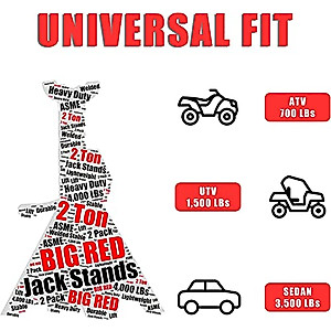 BIG RED AT42002R Torin Steel Car Jack Stands: 2 Ton (4,000 lb) Capacity, Red, 1 Pair