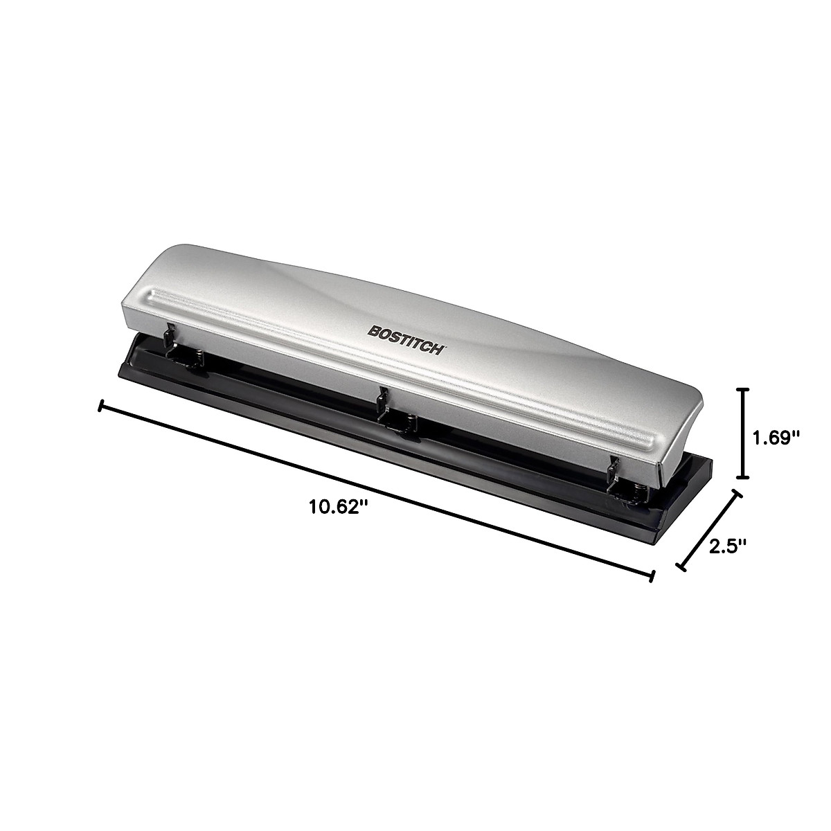Bostitch Office 3 Hole Punch, 12 Sheet Capacity, All-Metal, Silver