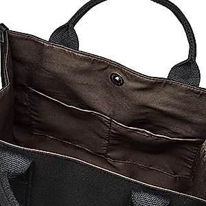 Kangol Tote Bag, Thick Cotton Canvas, 2-Way, Shoulder Bag, Mother's Bag, Square Shape, L, Black