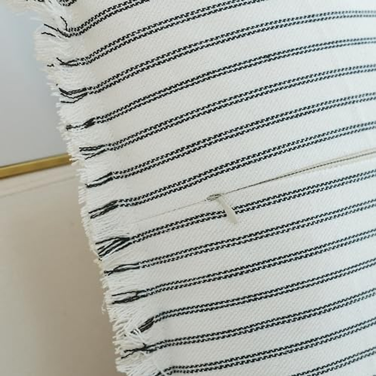 JOJUSIS Pack of 2 Striped Throw Pillow Covers with Fringe for Sofa Couch Bedroom Farmhouse Pillowcase 18 x 18 Inch Black