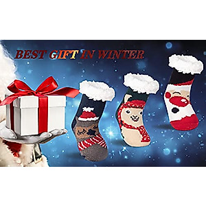 Winter Kids Fuzzy Slipper Socks Toddler Baby Girls Boys Thermal Warm Non-Skid 2-4 Christmas Home Socks Holiday Cabin Soft Thick Fluffy Sherpa Fleece Lined, Gifts for Christmas Stocking Stuffers