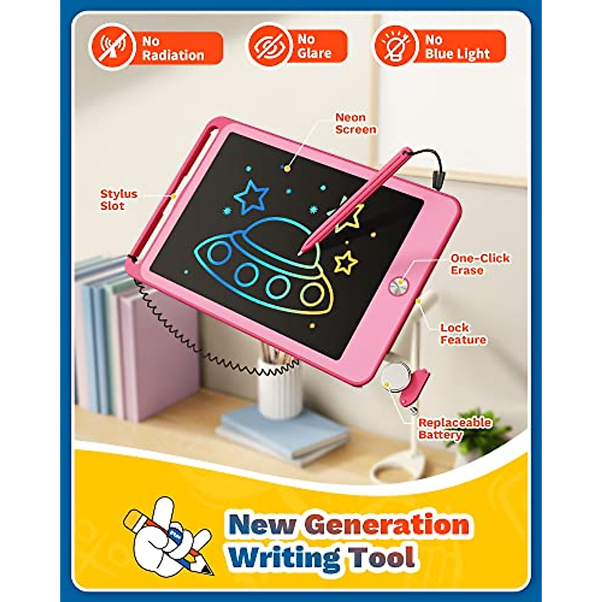 TEKFUN Kids Toys for 2 3 4 Years Old Boys Girls Toddler, 8.5inch LCD Writing Tablet Erasable Drawing Tablet Writing Pads, Kids Travel Learning Toys Boys Girls Birthday Gifts Age 3 4 5 6 7 (Pink)