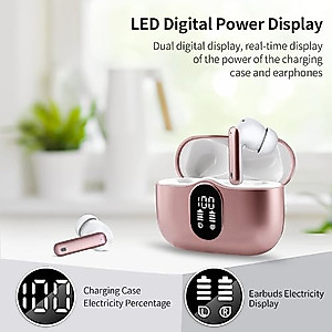 HISOOS Wireless Earbuds Bluetooth Headphones LED Power Display Earphones ANC Ear Buds with Charging Case Bluetooth 5.3 Hi-Fi Stereo for iPhone/Android,Valentine's Day Birthday Gifts (Rose Gold)